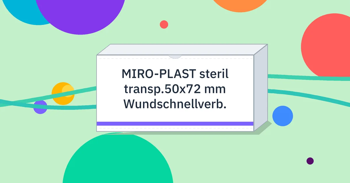 Symbolbild: Packung mit der Aufschrift MIRO-PLAST steril transp.50x72 mm Wundschnellverb. (PZN 06476896) – Verfügbarkeit und Bezug in Apotheken in Frankfurt am Main