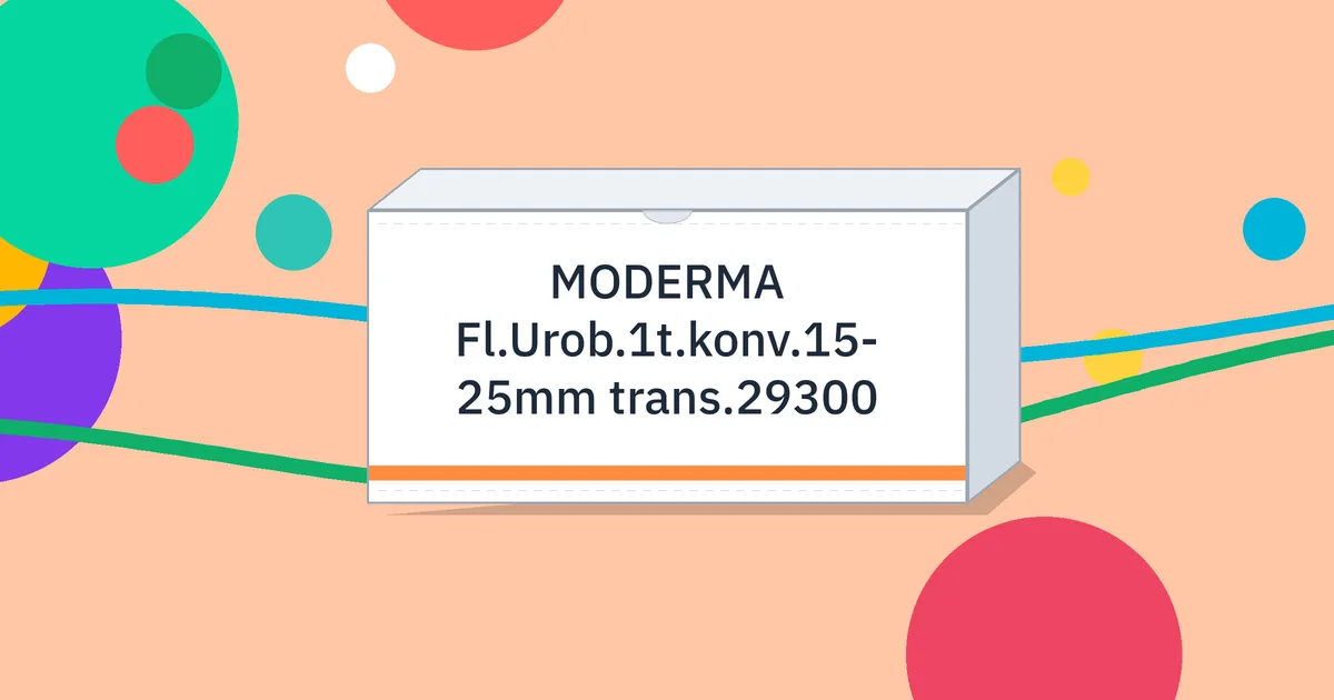 Symbolbild: Packung mit der Aufschrift MODERMA Fl.Urob.1t.konv.15-25mm trans.29300 (PZN 04195012) – Verfügbarkeit und Bezug in Apotheken in Frankfurt am Main