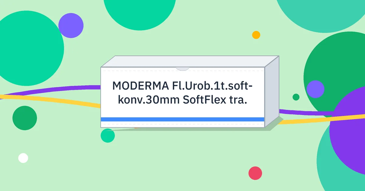Symbolbild: Packung mit der Aufschrift MODERMA Fl.Urob.1t.soft-konv.30mm SoftFlex tra. (PZN 15464449) – Verfügbarkeit und Bezug in Apotheken in Frankfurt am Main