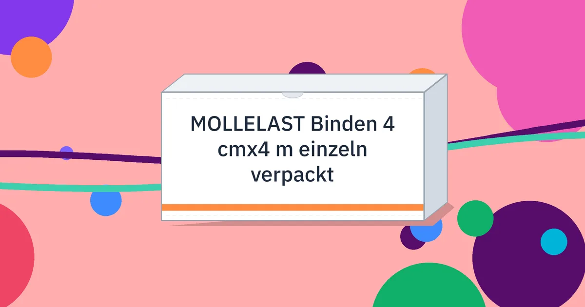 Symbolbild: Packung mit der Aufschrift MOLLELAST Binden 4 cmx4 m einzeln verpackt (PZN 03129970) – Verfügbarkeit und Bezug in Apotheken in Frankfurt am Main