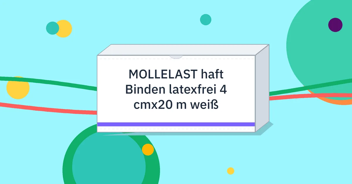 Symbolbild: Packung mit der Aufschrift MOLLELAST haft Binden latexfrei 4 cmx20 m weiß (PZN 15430568) – Verfügbarkeit und Bezug in Apotheken in Frankfurt am Main