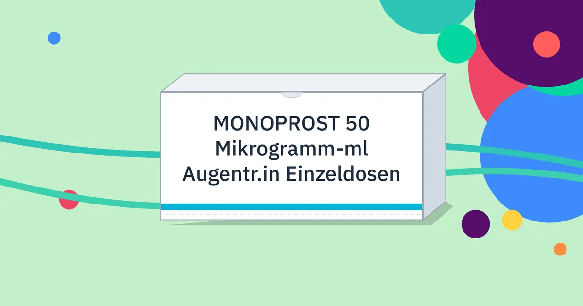 Symbolbild: Packung mit der Aufschrift MONOPROST 50 Mikrogramm-ml Augentr.in Einzeldosen (PZN 12391371) – Verfügbarkeit und Bezug in Apotheken in Frankfurt am Main