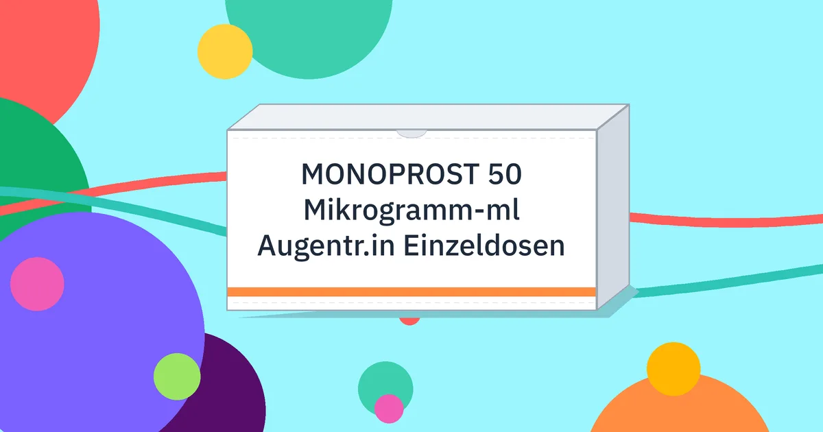Symbolbild: Packung mit der Aufschrift MONOPROST 50 Mikrogramm-ml Augentr.in Einzeldosen (PZN 13600003) – Verfügbarkeit und Bezug in Apotheken in Frankfurt am Main