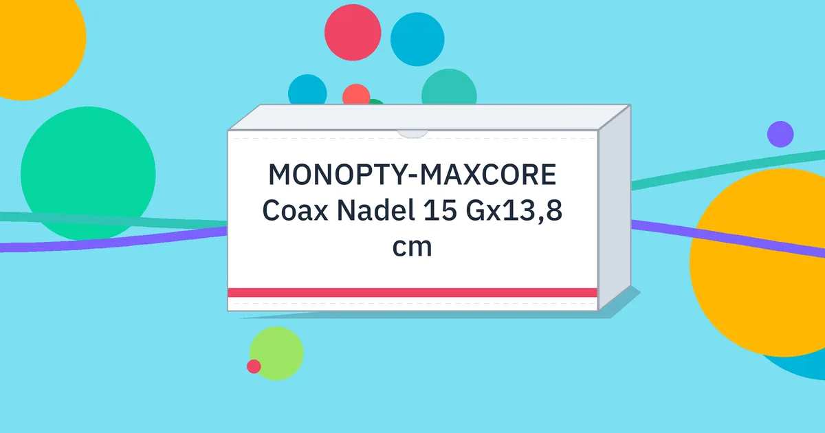 Symbolbild: Packung mit der Aufschrift MONOPTY-MAXCORE Coax Nadel 15 Gx13,8 cm (PZN 07780751) – Verfügbarkeit und Bezug in Apotheken in Frankfurt am Main