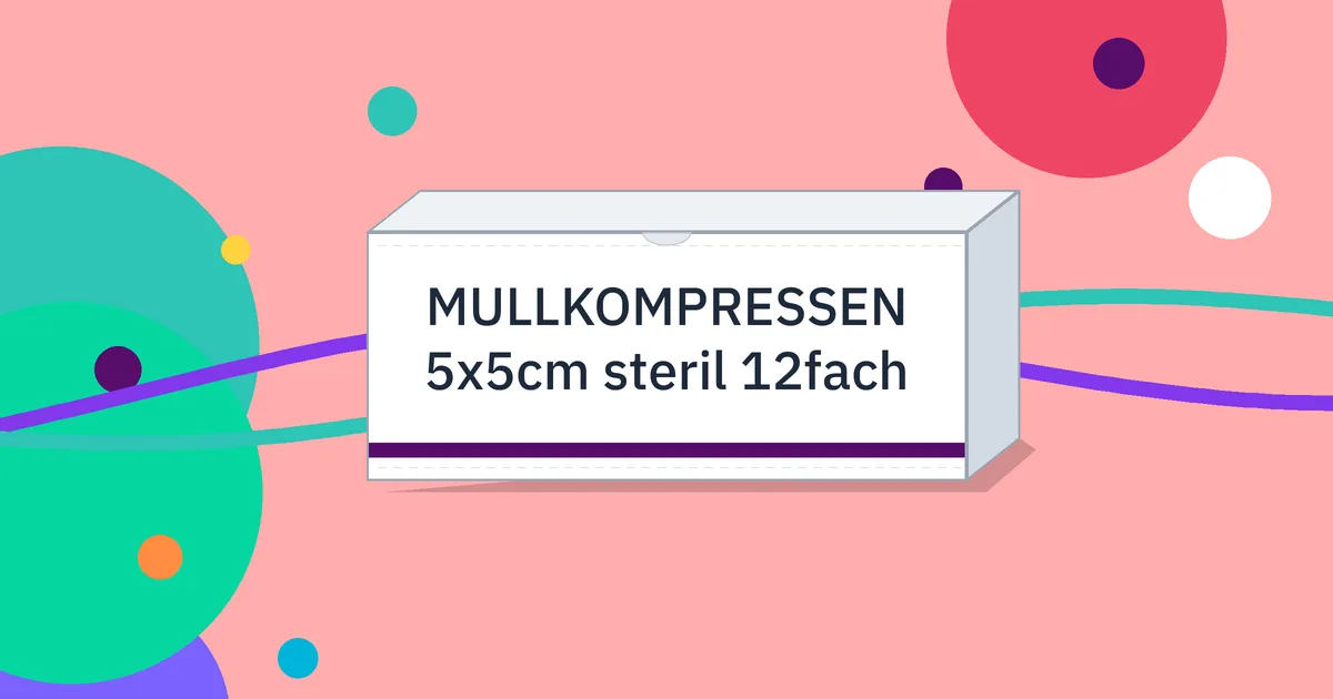 Symbolbild: Packung mit der Aufschrift MULLKOMPRESSEN 5x5cm steril 12fach (PZN 02067416) – Verfügbarkeit und Bezug in Apotheken in Frankfurt am Main