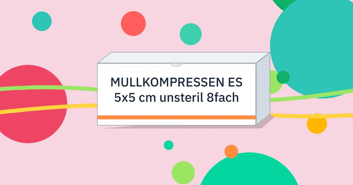 Symbolbild: Packung mit der Aufschrift MULLKOMPRESSEN ES 5x5 cm unsteril 8fach (PZN 06192118) – Verfügbarkeit und Bezug in Apotheken in Frankfurt am Main