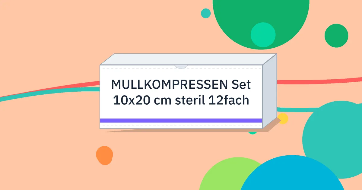 Symbolbild: Packung mit der Aufschrift MULLKOMPRESSEN Set 10x20 cm steril 12fach (PZN 05016649) – Verfügbarkeit und Bezug in Apotheken in Frankfurt am Main