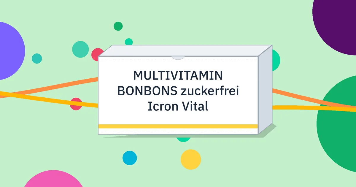 Symbolbild: Packung mit der Aufschrift MULTIVITAMIN BONBONS zuckerfrei Icron Vital (PZN 09493820) – Verfügbarkeit und Bezug in Apotheken in Frankfurt am Main