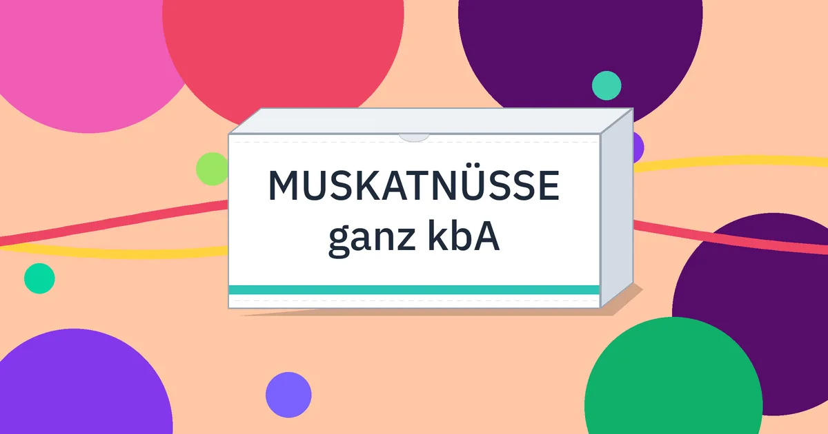 Symbolbild: Packung mit der Aufschrift MUSKATNÜSSE ganz kbA (PZN 05511159) – Verfügbarkeit und Bezug in Apotheken in Frankfurt am Main
