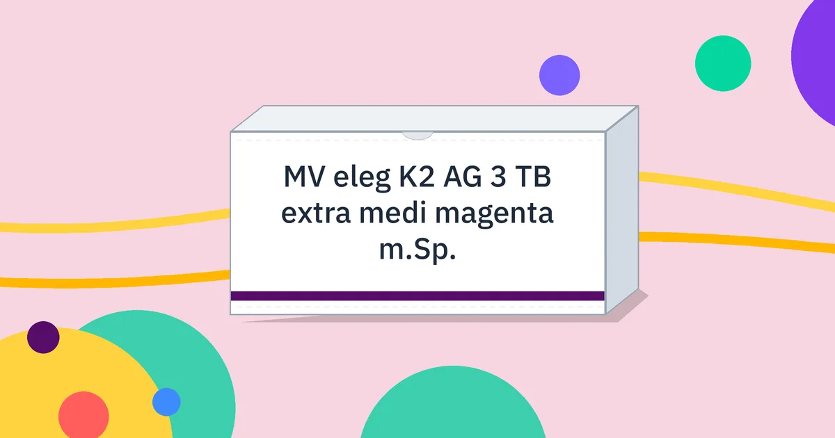 Symbolbild: Packung mit der Aufschrift MV eleg K2 AG 3 TB extra medi magenta m.Sp. (PZN 14640370) – Verfügbarkeit und Bezug in Apotheken in Frankfurt am Main