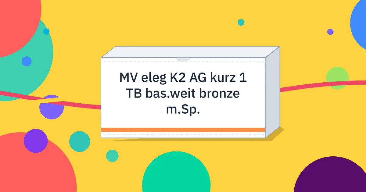 Symbolbild: Packung mit der Aufschrift MV eleg K2 AG kurz 1 TB bas.weit bronze m.Sp. (PZN 14717523) – Verfügbarkeit und Bezug in Apotheken in Frankfurt am Main