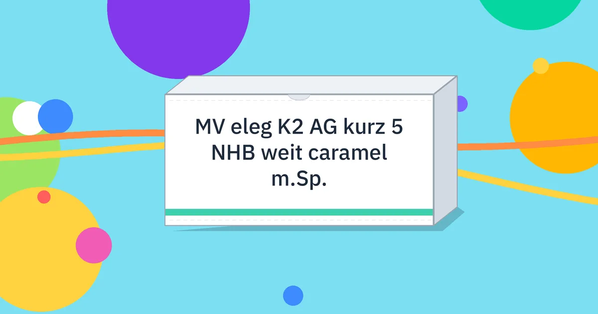 Symbolbild: Packung mit der Aufschrift MV eleg K2 AG kurz 5 NHB weit caramel m.Sp. (PZN 15715288) – Verfügbarkeit und Bezug in Apotheken in Frankfurt am Main