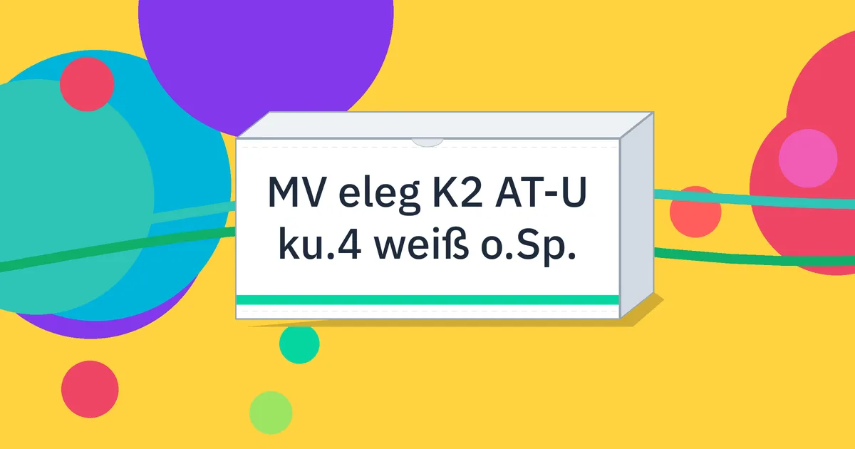 Symbolbild: Packung mit der Aufschrift MV eleg K2 AT-U ku.4 weiß o.Sp. (PZN 00316022) – Verfügbarkeit und Bezug in Apotheken in Frankfurt am Main