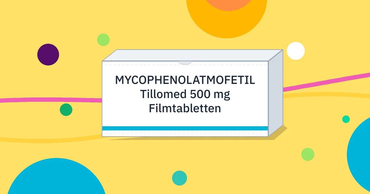 Symbolbild: Packung mit der Aufschrift MYCOPHENOLATMOFETIL Tillomed 500 mg Filmtabletten (PZN 14056599) – Verfügbarkeit und Bezug in Apotheken in Frankfurt am Main