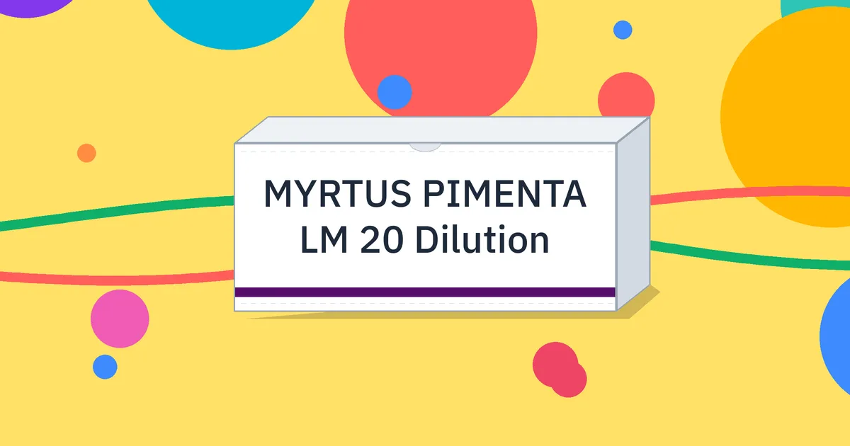 Symbolbild: Packung mit der Aufschrift MYRTUS PIMENTA LM 20 Dilution (PZN 13614525) – Verfügbarkeit und Bezug in Apotheken in Frankfurt am Main