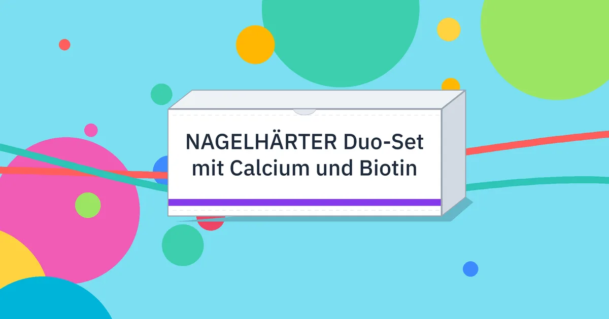 Symbolbild: Packung mit der Aufschrift NAGELHÄRTER Duo-Set mit Calcium und Biotin (PZN 18212412) – Verfügbarkeit und Bezug in Apotheken in Frankfurt am Main