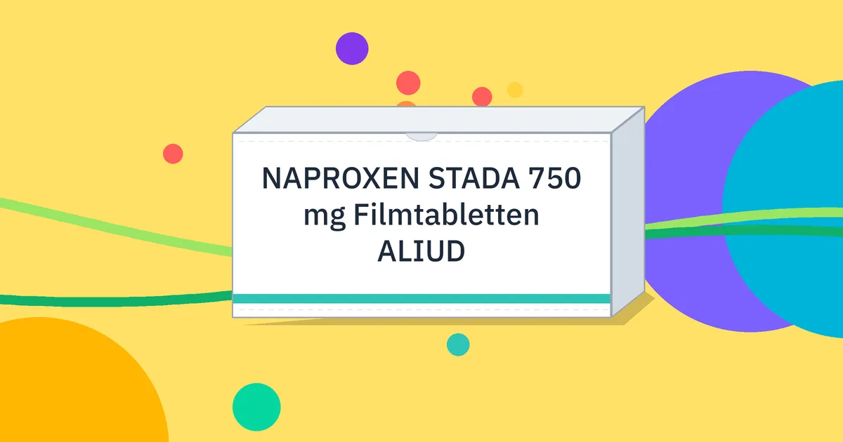 Symbolbild: Packung mit der Aufschrift NAPROXEN STADA 750 mg Filmtabletten ALIUD (PZN 11160416) – Verfügbarkeit und Bezug in Apotheken in Frankfurt am Main