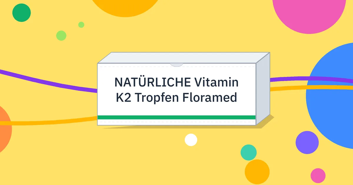 Symbolbild: Packung mit der Aufschrift NATÜRLICHE Vitamin K2 Tropfen Floramed (PZN 15528764) – Verfügbarkeit und Bezug in Apotheken in Frankfurt am Main