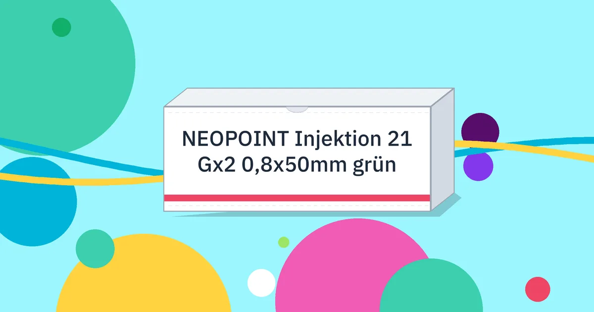 Symbolbild: Packung mit der Aufschrift NEOPOINT Injektion 21 Gx2 0,8x50mm grün (PZN 13873238) – Verfügbarkeit und Bezug in Apotheken in Frankfurt am Main