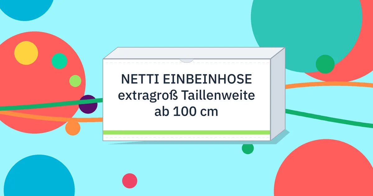 Symbolbild: Packung mit der Aufschrift NETTI EINBEINHOSE extragroß Taillenweite ab 100 cm (PZN 18411407) – Verfügbarkeit und Bezug in Apotheken in Frankfurt am Main