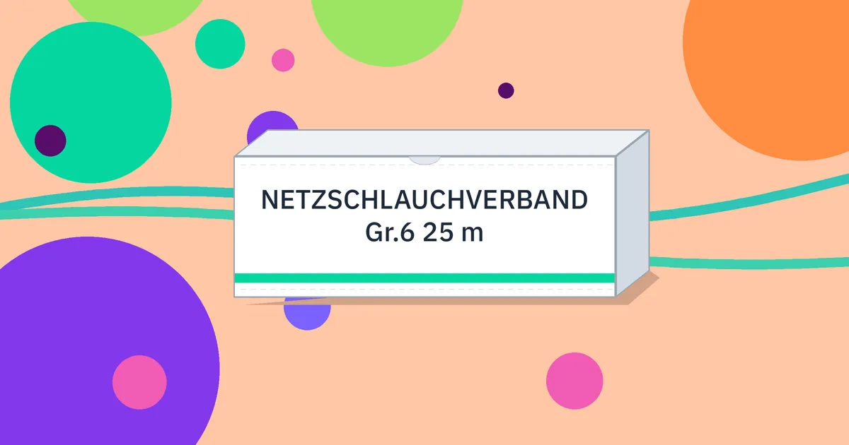 Symbolbild: Packung mit der Aufschrift NETZSCHLAUCHVERBAND Gr.6 25 m (PZN 01960759) – Verfügbarkeit und Bezug in Apotheken in Frankfurt am Main