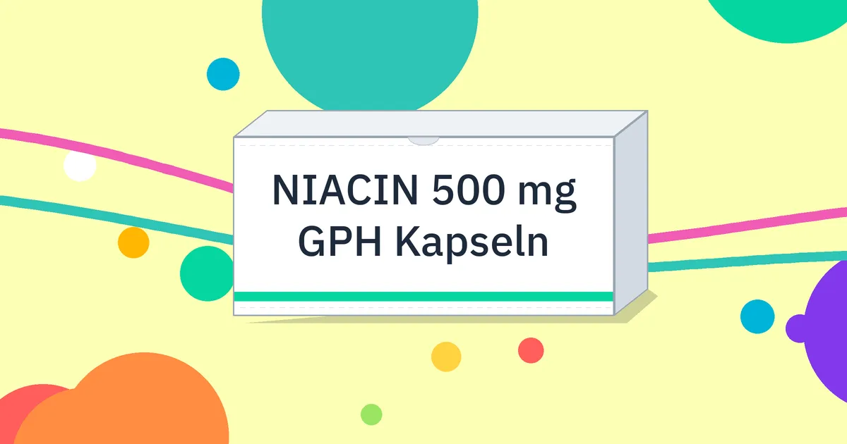 Symbolbild: Packung mit der Aufschrift NIACIN 500 mg GPH Kapseln (PZN 13578485) – Verfügbarkeit und Bezug in Apotheken in Frankfurt am Main