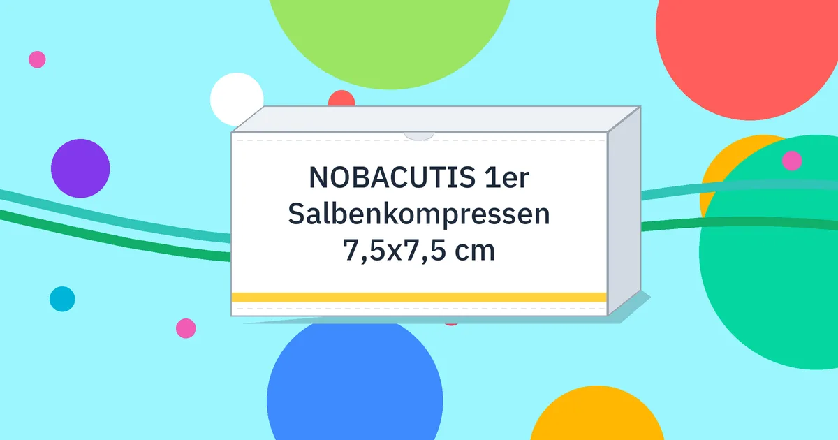 Symbolbild: Packung mit der Aufschrift NOBACUTIS 1er Salbenkompressen 7,5x7,5 cm (PZN 09511937) – Verfügbarkeit und Bezug in Apotheken in Frankfurt am Main