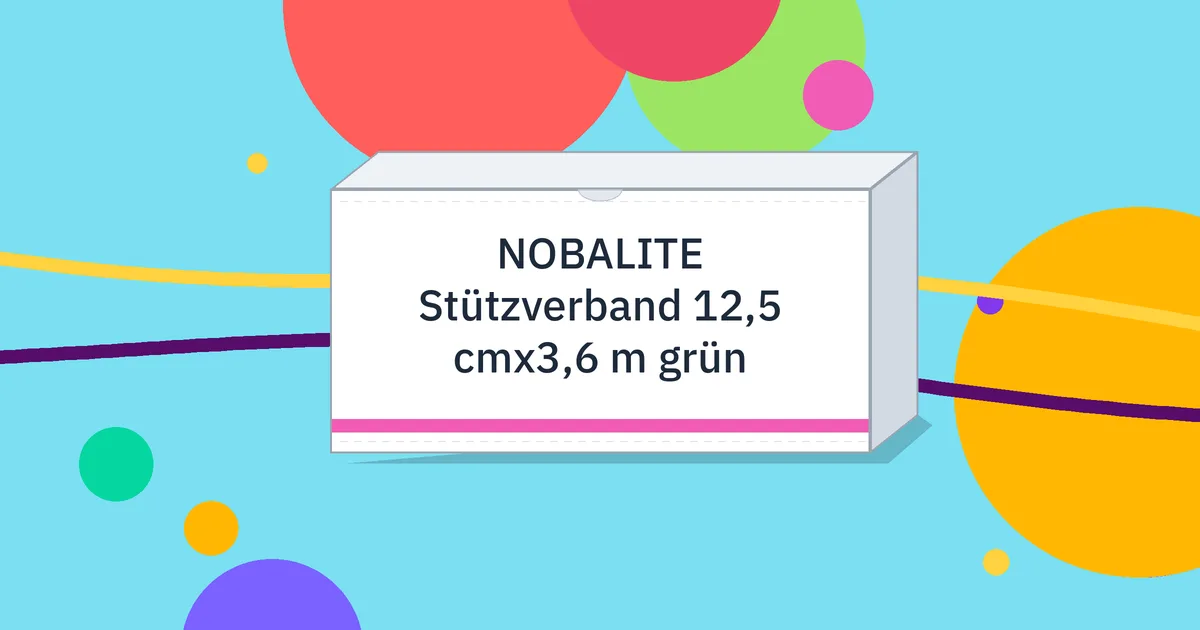 Symbolbild: Packung mit der Aufschrift NOBALITE Stützverband 12,5 cmx3,6 m grün (PZN 04083862) – Verfügbarkeit und Bezug in Apotheken in Frankfurt am Main