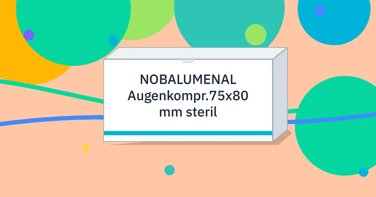 Symbolbild: Packung mit der Aufschrift NOBALUMENAL Augenkompr.75x80 mm steril (PZN 16029098) – Verfügbarkeit und Bezug in Apotheken in Frankfurt am Main