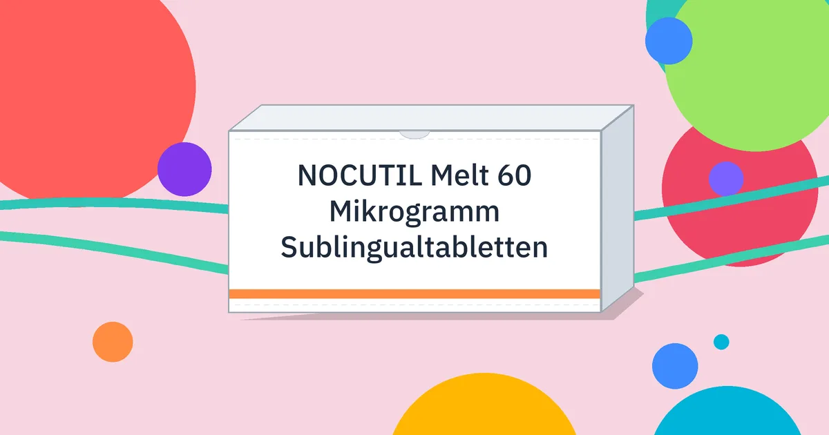 Symbolbild: Packung mit der Aufschrift NOCUTIL Melt 60 Mikrogramm Sublingualtabletten (PZN 19234367) – Verfügbarkeit und Bezug in Apotheken in Frankfurt am Main