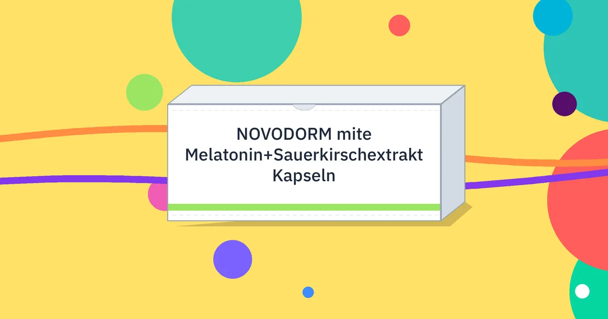 Symbolbild: Packung mit der Aufschrift NOVODORM mite Melatonin+Sauerkirschextrakt Kapseln (PZN 19733030) – Verfügbarkeit und Bezug in Apotheken in Frankfurt am Main
