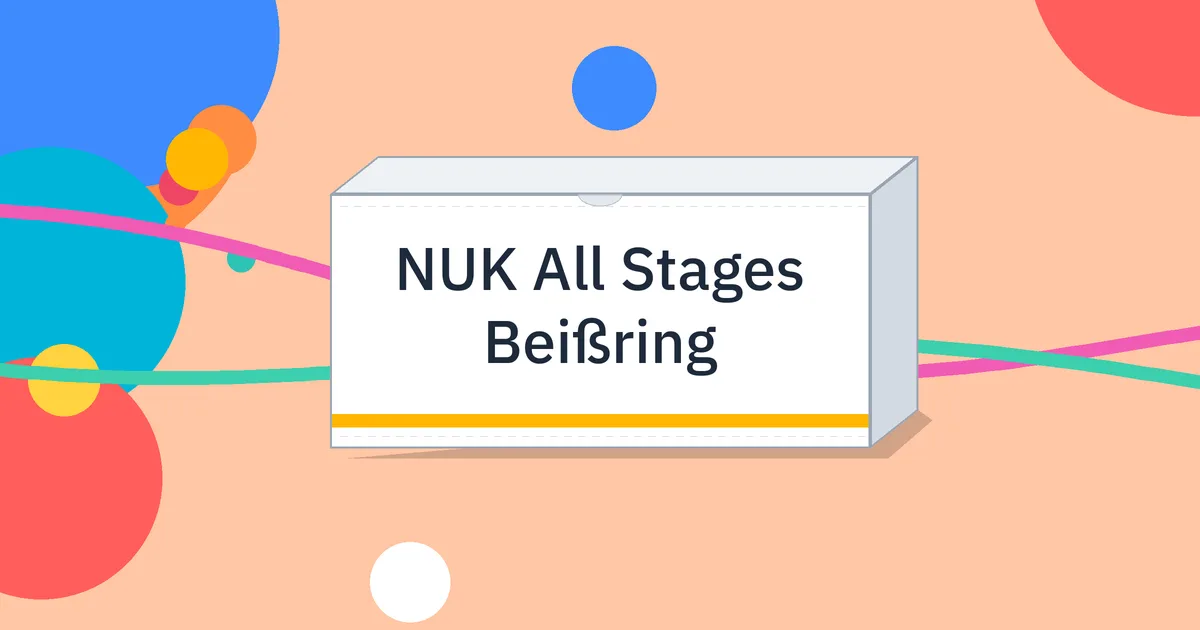Symbolbild: Packung mit der Aufschrift NUK All Stages Beißring (PZN 13157720) – Verfügbarkeit und Bezug in Apotheken in Frankfurt am Main