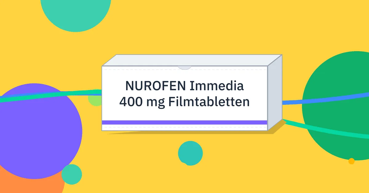 Symbolbild: Packung mit der Aufschrift NUROFEN Immedia 400 mg Filmtabletten (PZN 08794459) – Verfügbarkeit und Bezug in Apotheken in Frankfurt am Main