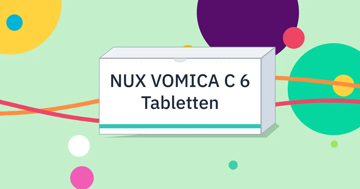 Symbolbild: Packung mit der Aufschrift NUX VOMICA C 6 Tabletten (PZN 04229751) – Verfügbarkeit und Bezug in Apotheken in Frankfurt am Main