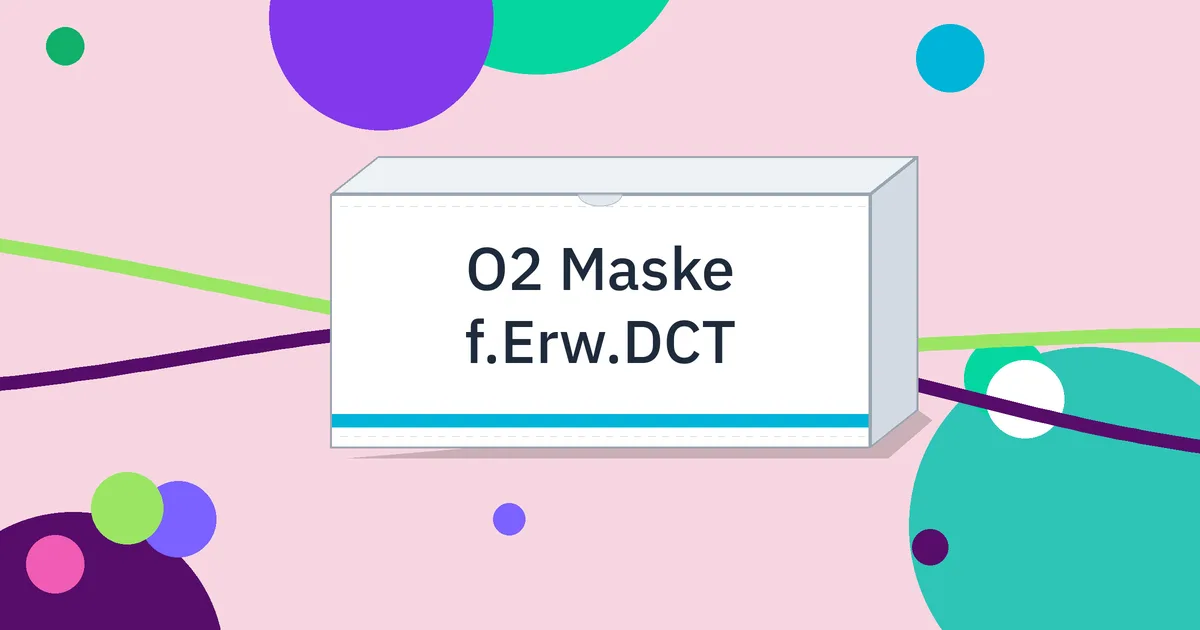 Symbolbild: Packung mit der Aufschrift O2 Maske f.Erw.DCT (PZN 02757517) – Verfügbarkeit und Bezug in Apotheken in Frankfurt am Main