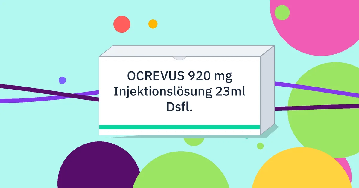 Symbolbild: Packung mit der Aufschrift OCREVUS 920 mg Injektionslösung 23ml Dsfl. (PZN 20628568) – Verfügbarkeit und Bezug in Apotheken in Frankfurt am Main