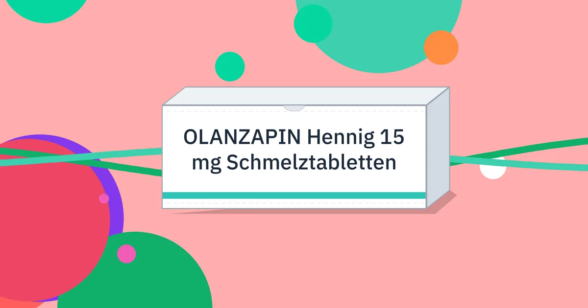 Symbolbild: Packung mit der Aufschrift OLANZAPIN Hennig 15 mg Schmelztabletten (PZN 08914142) – Verfügbarkeit und Bezug in Apotheken in Frankfurt am Main
