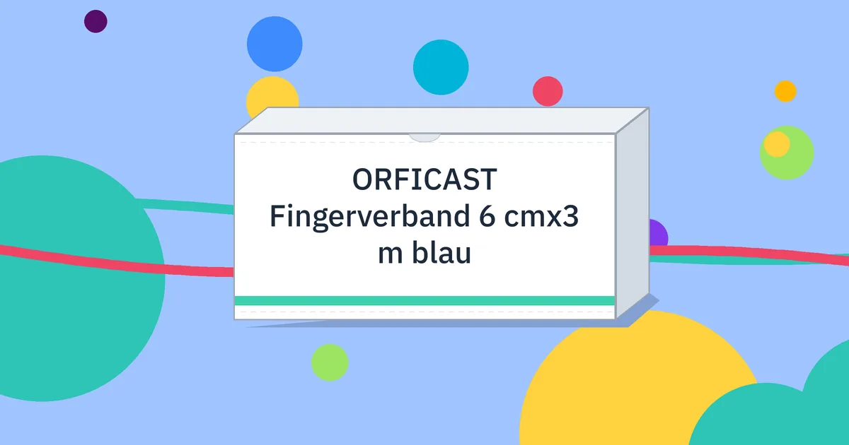 Symbolbild: Packung mit der Aufschrift ORFICAST Fingerverband 6 cmx3 m blau (PZN 02819431) – Verfügbarkeit und Bezug in Apotheken in Frankfurt am Main