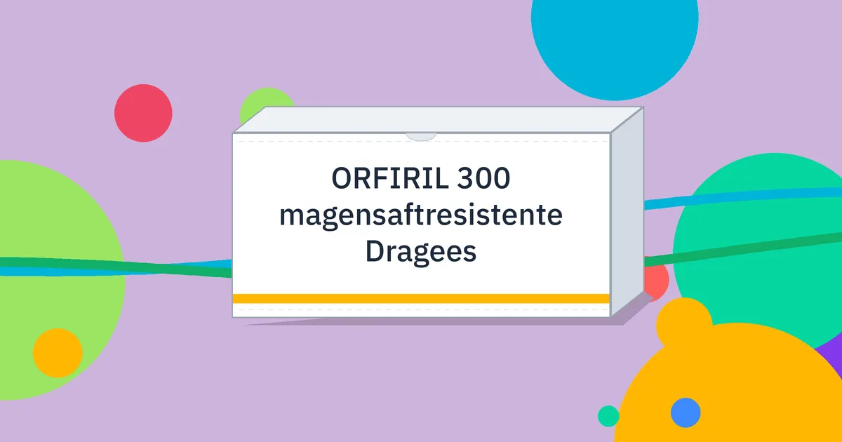Symbolbild: Packung mit der Aufschrift ORFIRIL 300 magensaftresistente Dragees (PZN 04897211) – Verfügbarkeit und Bezug in Apotheken in Frankfurt am Main