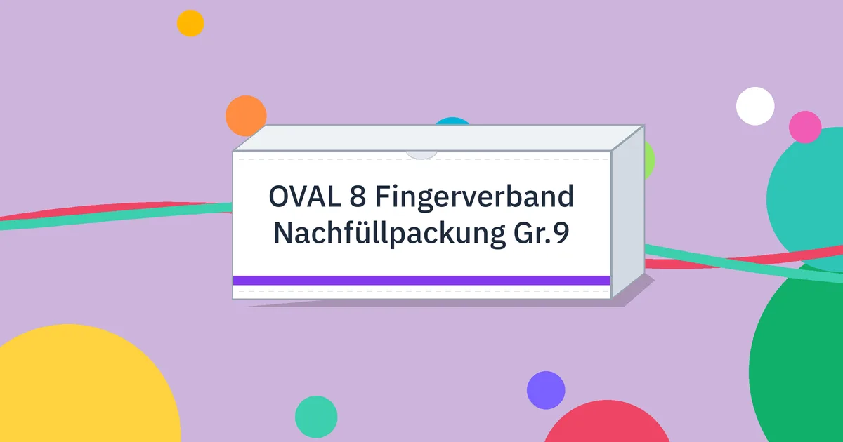 Symbolbild: Packung mit der Aufschrift OVAL 8 Fingerverband Nachfüllpackung Gr.9 (PZN 06711251) – Verfügbarkeit und Bezug in Apotheken in Frankfurt am Main