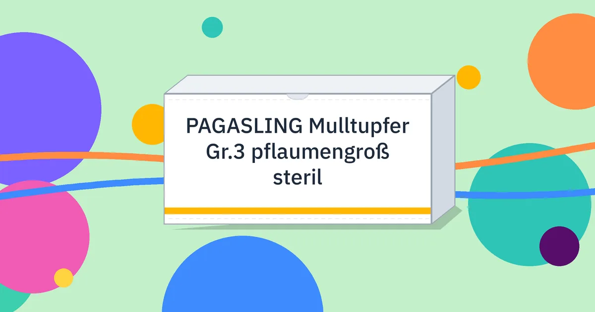 Symbolbild: Packung mit der Aufschrift PAGASLING Mulltupfer Gr.3 pflaumengroß steril (PZN 19533472) – Verfügbarkeit und Bezug in Apotheken in Frankfurt am Main