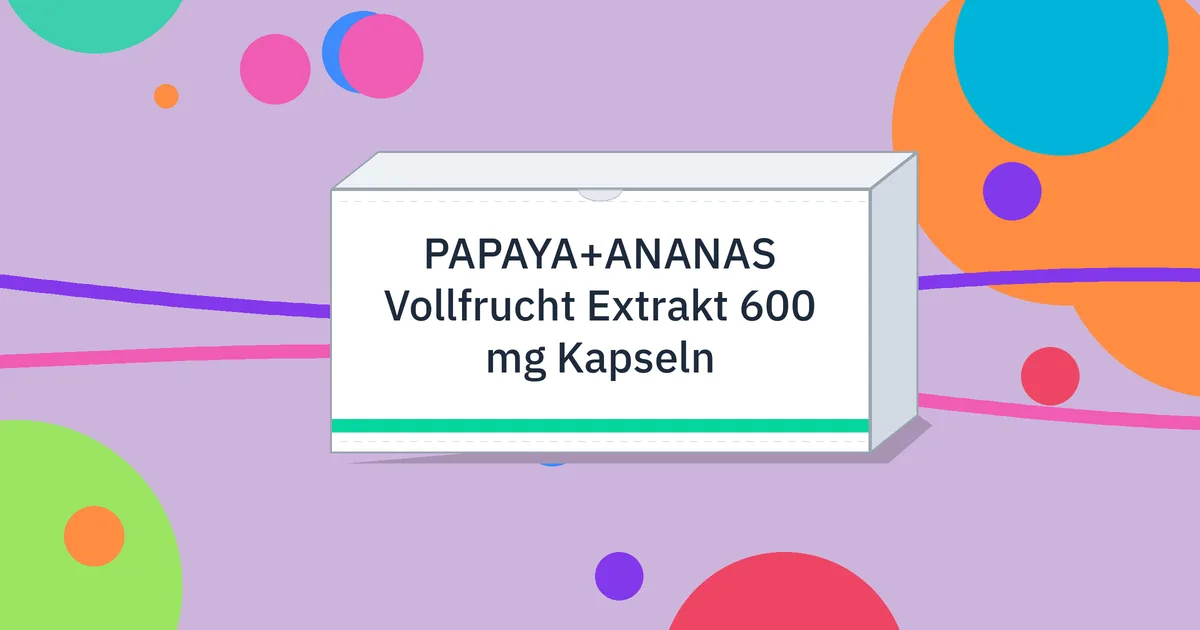 Symbolbild: Packung mit der Aufschrift PAPAYA+ANANAS Vollfrucht Extrakt 600 mg Kapseln (PZN 11048139) – Verfügbarkeit und Bezug in Apotheken in Frankfurt am Main