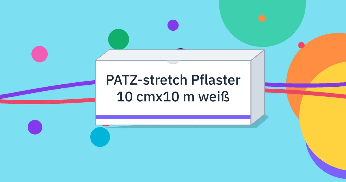 Symbolbild: Packung mit der Aufschrift PATZ-stretch Pflaster 10 cmx10 m weiß (PZN 06813448) – Verfügbarkeit und Bezug in Apotheken in Frankfurt am Main