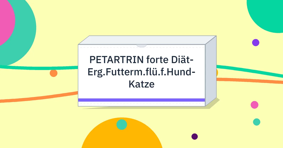 Symbolbild: Packung mit der Aufschrift PETARTRIN forte Diät-Erg.Futterm.flü.f.Hund-Katze (PZN 11095860) – Verfügbarkeit und Bezug in Apotheken in Frankfurt am Main