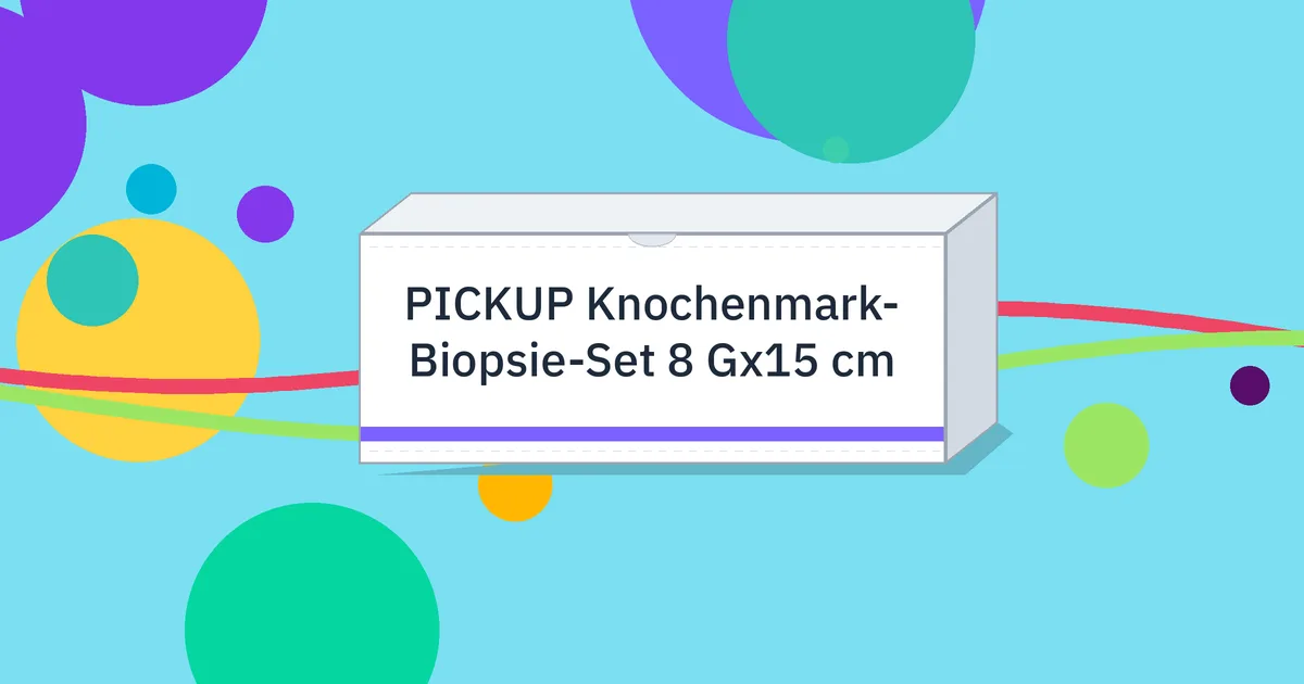 Symbolbild: Packung mit der Aufschrift PICKUP Knochenmark-Biopsie-Set 8 Gx15 cm (PZN 16362745) – Verfügbarkeit und Bezug in Apotheken in Frankfurt am Main