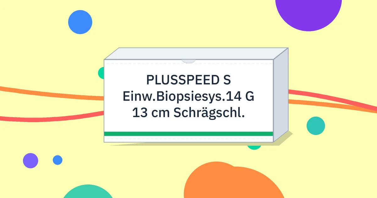 Symbolbild: Packung mit der Aufschrift PLUSSPEED S Einw.Biopsiesys.14 G 13 cm Schrägschl. (PZN 14258110) – Verfügbarkeit und Bezug in Apotheken in Frankfurt am Main