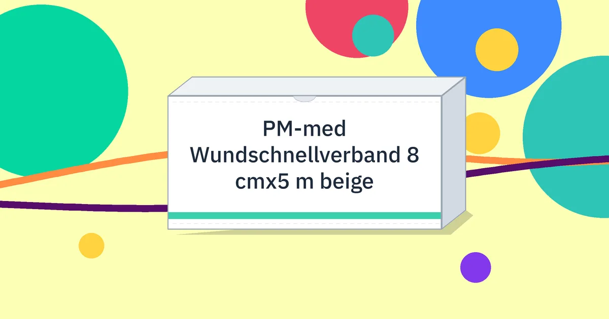 Symbolbild: Packung mit der Aufschrift PM-med Wundschnellverband 8 cmx5 m beige (PZN 18844572) – Verfügbarkeit und Bezug in Apotheken in Frankfurt am Main
