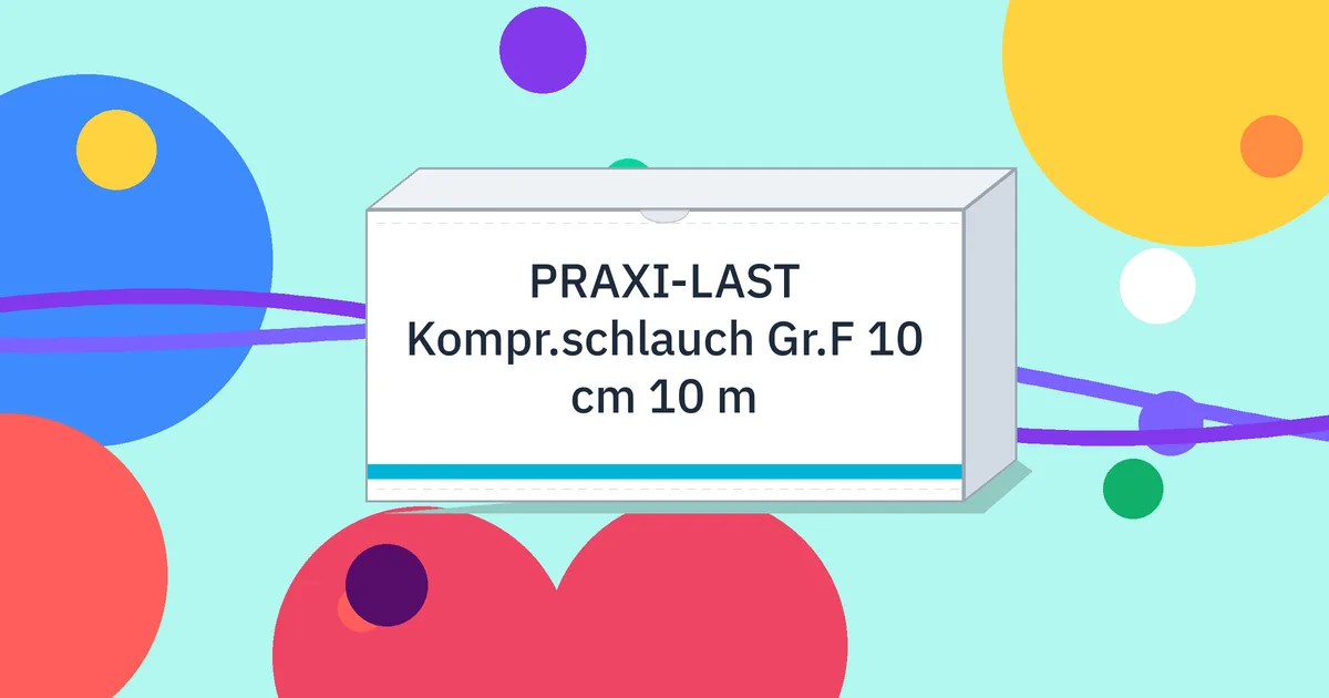 Symbolbild: Packung mit der Aufschrift PRAXI-LAST Kompr.schlauch Gr.F 10 cm 10 m (PZN 12827006) – Verfügbarkeit und Bezug in Apotheken in Frankfurt am Main