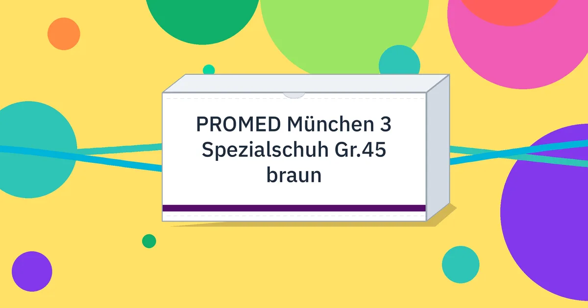Symbolbild: Packung mit der Aufschrift PROMED München 3 Spezialschuh Gr.45 braun (PZN 05483115) – Verfügbarkeit und Bezug in Apotheken in Frankfurt am Main