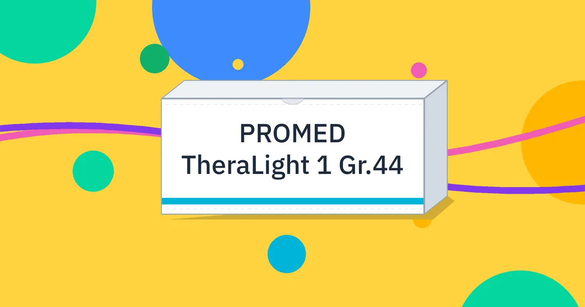 Symbolbild: Packung mit der Aufschrift PROMED TheraLight 1 Gr.44 (PZN 07279962) – Verfügbarkeit und Bezug in Apotheken in Frankfurt am Main